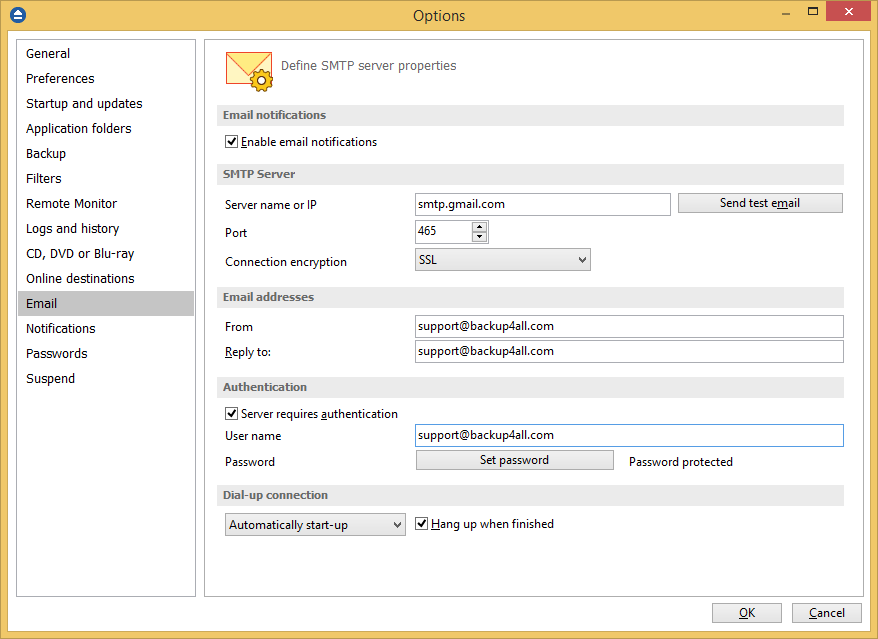 How to configure the email notifications - Backup4all